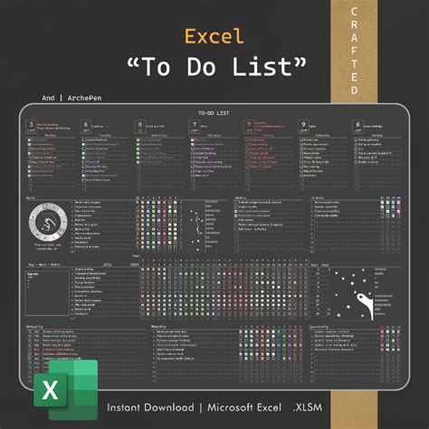 Excel To Do List Template Habit Tracker Spreadsheet Dark Daily Weekly Monthly Annually Tas… In