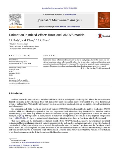 Pdf Estimation In Mixed Effects Functional Anova Models Neveen Kilany