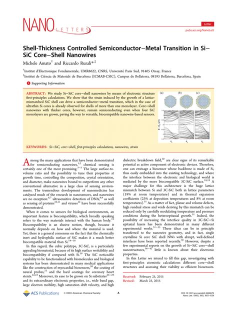 Pdf Shell Thickness Controlled Semiconductor Metal Transition In Si Sic Core Shell Nanowires
