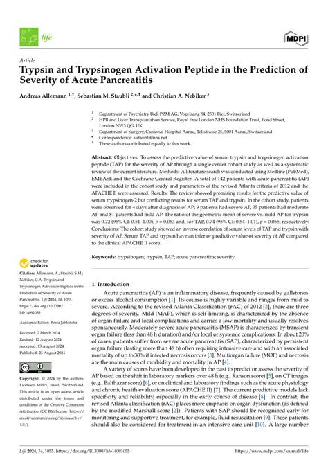 Pdf Trypsin And Trypsinogen Activation Peptide In The Prediction Of Severity Of Acute Pancreatitis