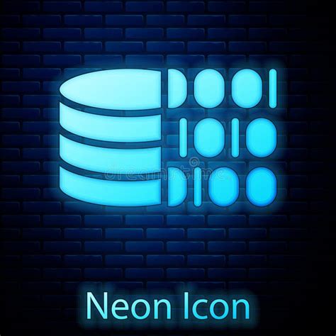 Glowing Neon Binary Code Icon Isolated On Brick Wall Background Vector Stock Illustration