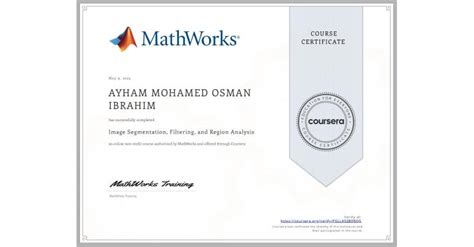 Ayham Ibrahim On Linkedin Completion Certificate For Image Segmentation Filtering And Region…
