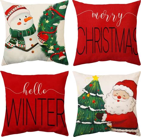 Miucat Red Christmas Pillow Covers 18 X 18 Inches Set Of 4
