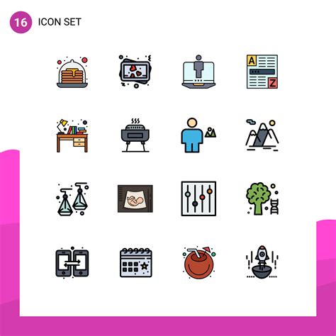 User Interface Pack Of 16 Basic Flat Color Filled Lines Of Table Desk Hardware Books Code