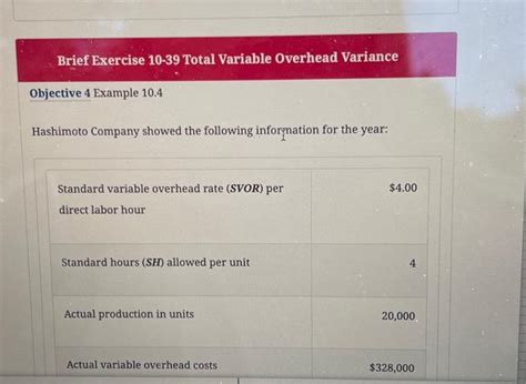 Solved Brief Exercise Total Variable Overhead Variance Chegg Com