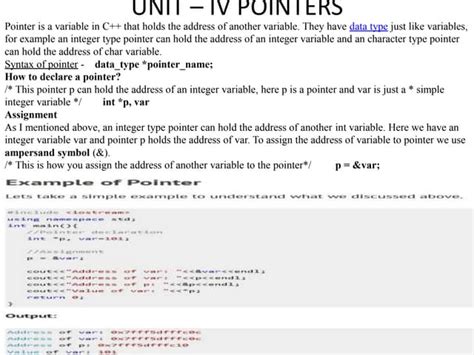 C Unit Ivpptx Which Contains Details About Pointers Pptx