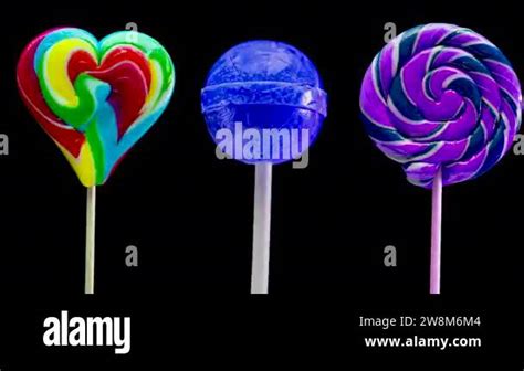 Stop Motion Animation Set Of Lollipops On A Black Background Sweet