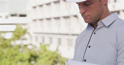 Happy Man Architect And Tablet In City With Blueprint For Architecture