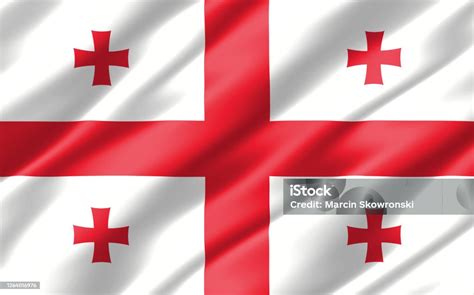 조지아 그래픽의 실크 물결 모양의 플래그 물결 모양의 그루지야어 플래그 3d 그림 파문 조지아 국가 플래그는 자유 애국심과 독립의 상징이다 0명에 대한 스톡 벡터 아트 및
