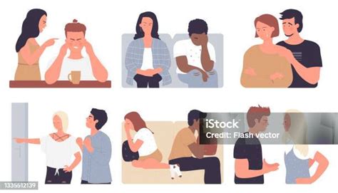 다툼 커플 사람들 설정 관계에 화가 싸움 충돌 스트레스 분쟁 커플에 대한 스톡 벡터 아트 및 기타 이미지 커플 가족 언쟁 Istock