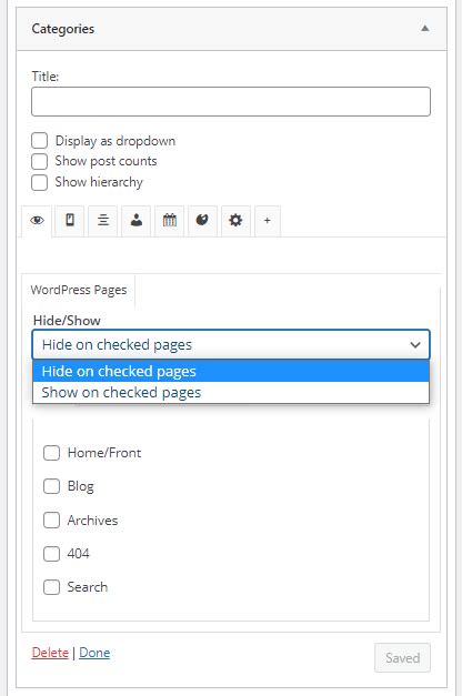 how to make wordpress show widgets on specific pages