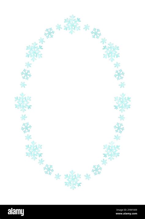 Snowflake Primitive Watercolor Frame Vertical Oval Border Of Hand Drawn Cartoon Snowflakes