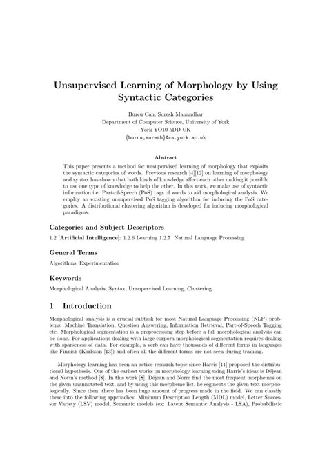 Pdf Unsupervised Learning Of Morphology By Using Syntactic Categories