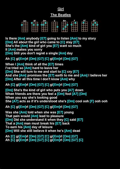 Girl The Beatles B Beatles Ukulele Ukelele Songs Guitar Chords