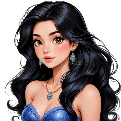Girl With Long Flowing Black Hair And Large Expressive Eyes She Wears
