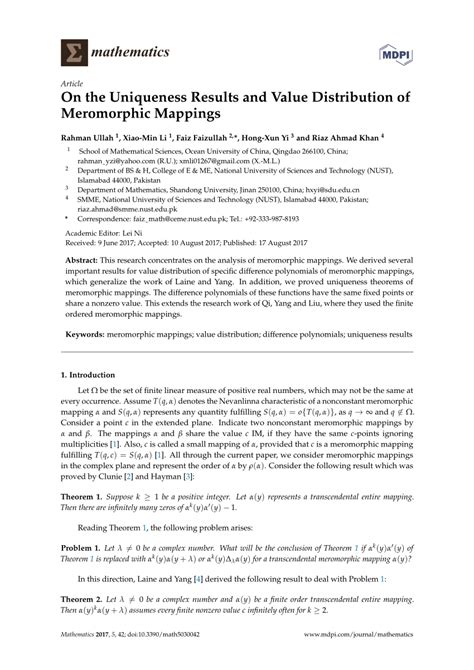 Pdf On The Uniqueness Results And Value Distribution Of Meromorphic