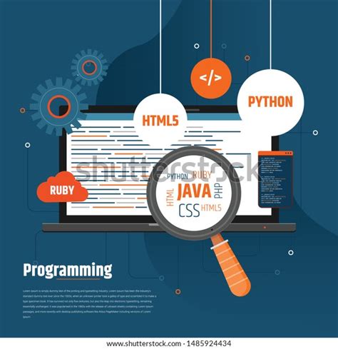 Programming Coding Concept Flat Vector Illustration เวกเตอร์สต็อก