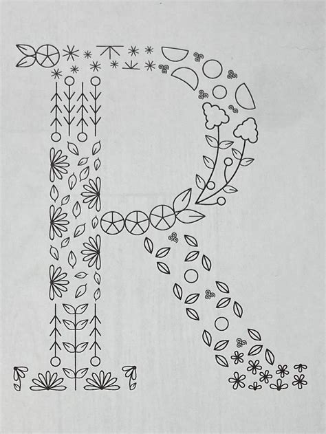 Floral Alphabet Letter R Initial Embroidery Pdf Pattern Etsy