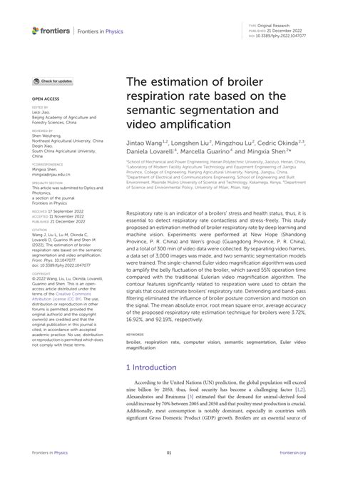 Pdf The Estimation Of Broiler Respiration Rate Based On The Semantic Segmentation And Video