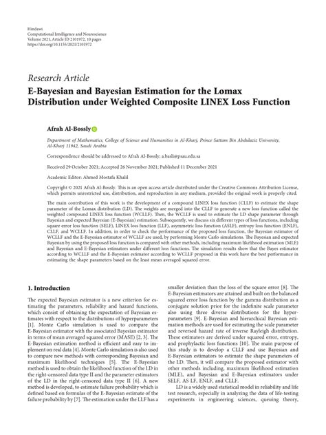 Pdf E Bayesian And Bayesian Estimation For The Lomax Distribution