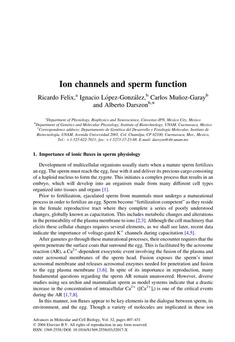 PDF Ion Channels And Sperm Function