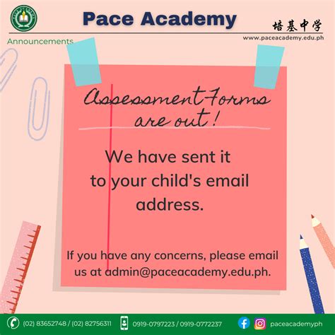 Pace Academy Assessment Forms Have Been Emailed To Your Facebook