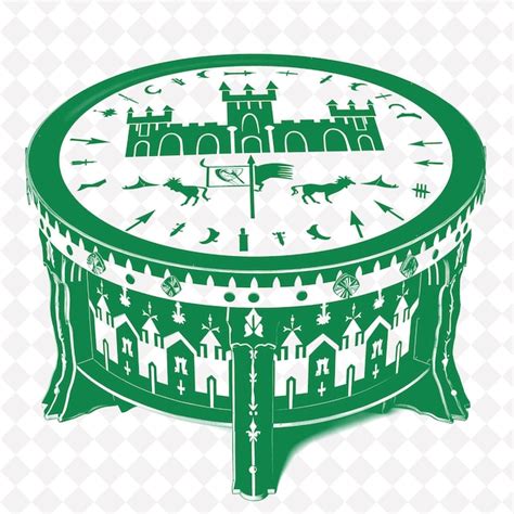 중세에서 영감을 받은 커피 테이블 민속 예술과 캐슬 Png 윤 프레임 깨한 배경 컬렉션 프리미엄 Ai 생성 Psd