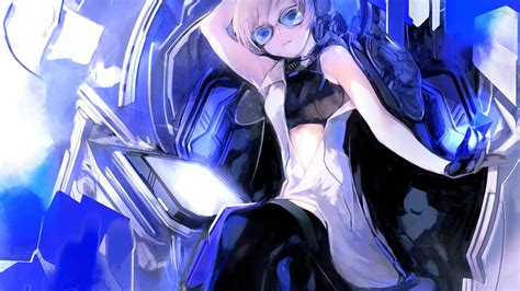 Wallpaper Illustration Blonde Anime Girls Blue Eyes Short Hair Glasses Looking At Viewer
