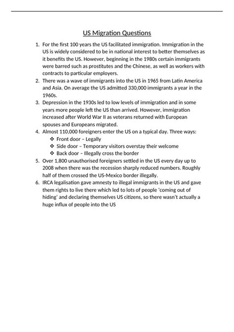 Summary Geography A Level Migration Us Migration Questions Migration Stuvia Uk