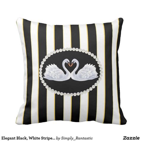 Elegant Black White Striped Pearls And Swans Pillow Home Decor For