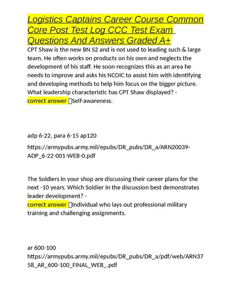 Logistics Captains Career Course Common Core Post Test Log Ccc Test Exam Questions And Ans