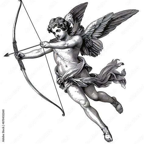 Detailed Black And White Illustration Of Cupid The Roman God Of Love