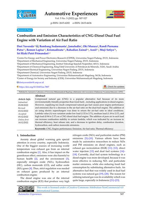Pdf Combustion And Emission Characteristics Of Cng Diesel Dual Fuel Engine With Variation Of
