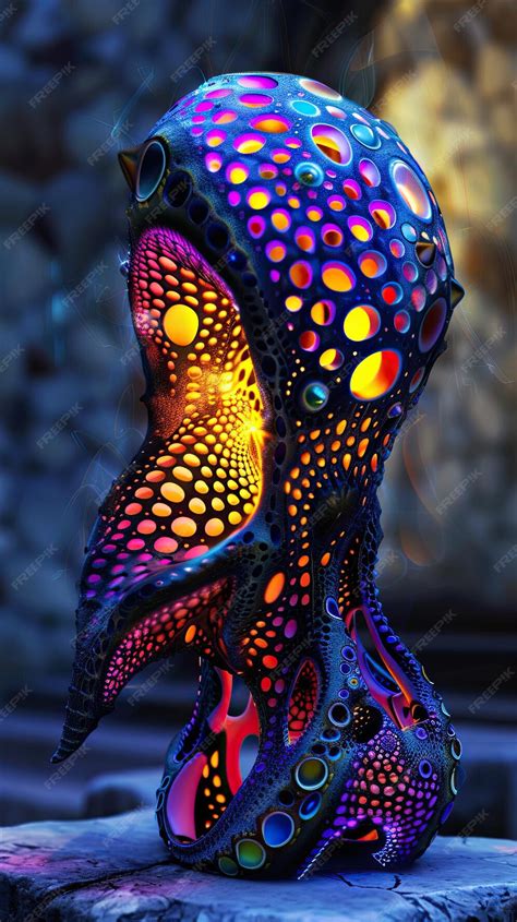 Premium Photo Colorful Luminous Biomorphic Form With Grotesque