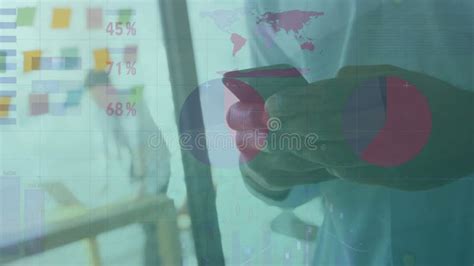 Animation Of Infographic Interface Over Midsection Of African American