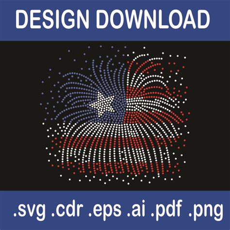 Firework Flag Rhinestone Design Instant Download