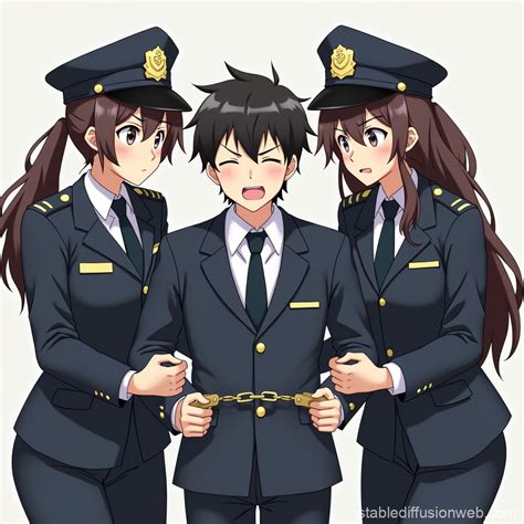 Japanese Female Police Officers Apprehend Male Criminal Stable