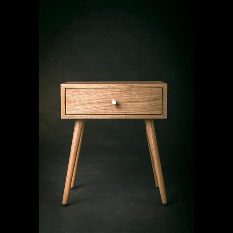 Solid Oak Wood Bedside Table With Drawer Oak Wood End Table Mid Century Oak Wood Nightstand