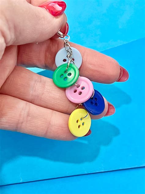 Button Cluster Dangle Earrings Fun And Quirky Handmade Earrings Etsy