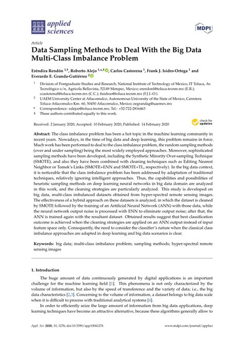Pdf Data Sampling Methods To Dealwith The Big Data Multi Class Imbalance Problem