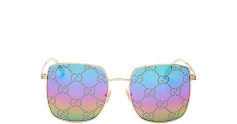 Gucci Gg Logo Print Square Metal Sunglasses Lyst Canada
