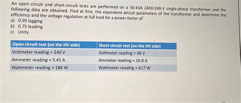 Solved An Open Circuit And Short Circuit Tests Are Performed Chegg