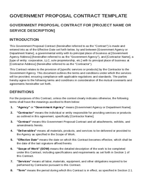 Government Proposal Contract Template Form Fill Online Printable