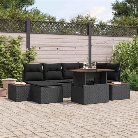 Garden Sofa Set With Storage 7 Pcs Black Poly Rattan Vidaxl Big W