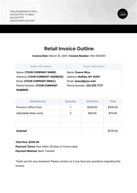 Free Retail Invoice Outline Template To Edit Online