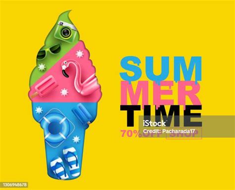 여름 레이아웃 디자인 배너 디자인 표지 책 템플릿 벡터 일러스트레이션 3차원 형태에 대한 스톡 벡터 아트 및 기타 이미지 3차원 형태 아이스크림 계절 Istock