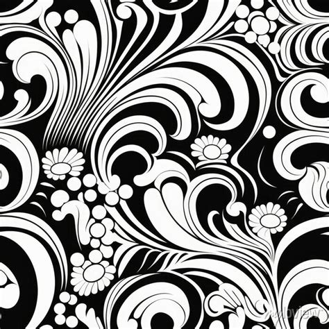 Retro 1960s Psychedelic Pattern Black And White Svg Vector Art Wall