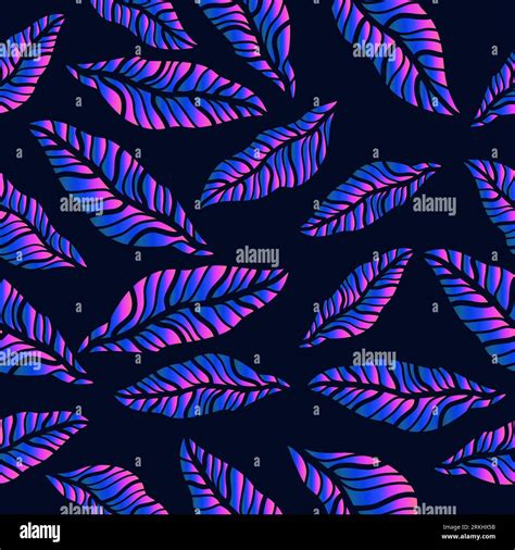 Seamless Floral Pattern With Colorful Gradient In Retro Style Exotic Leaf Vector Stock Vector