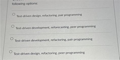 Solved Following Optionstest Driven Design Refactoring
