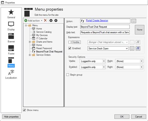 Define The Beyondtrust Menu Bar Options